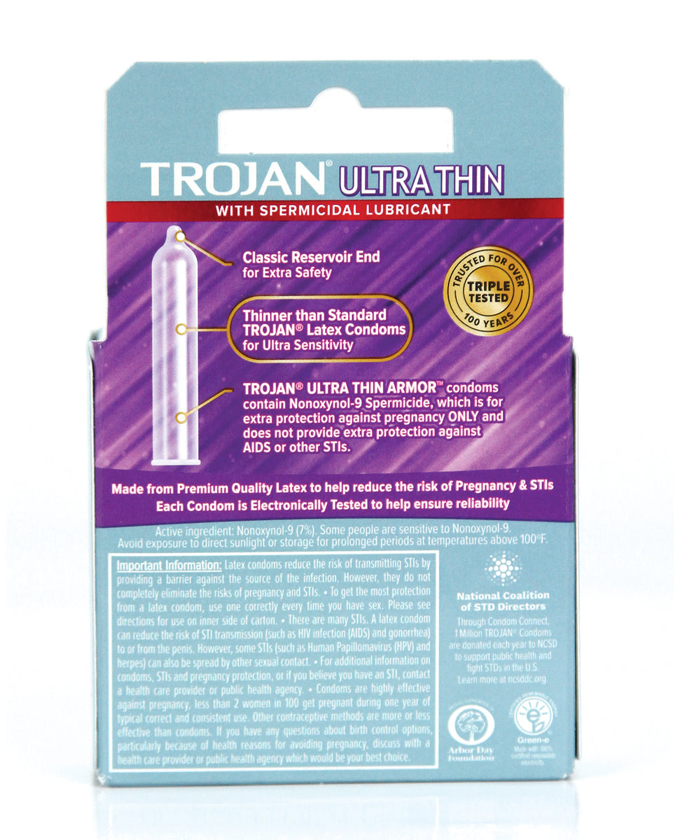 Trojan Ultra Thin Armor Spermicidal Box 3 ️ WorldCondoms